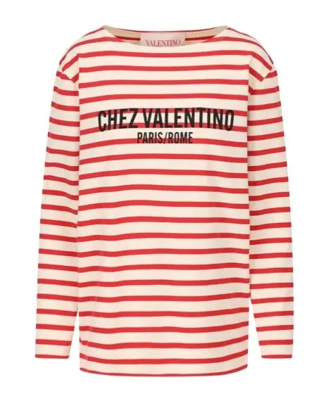 Valentino Garavani Striped Long Sleeve Top - Red