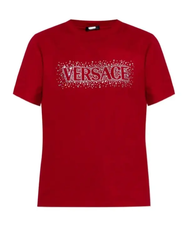Versace Logo Embellished Crewneck T-shirt - Red