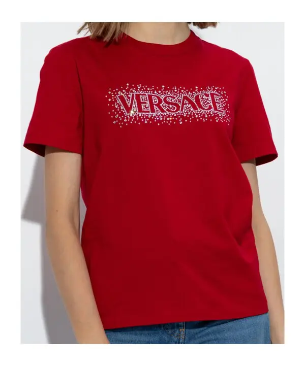 Versace Logo Embellished Crewneck T-shirt - Red