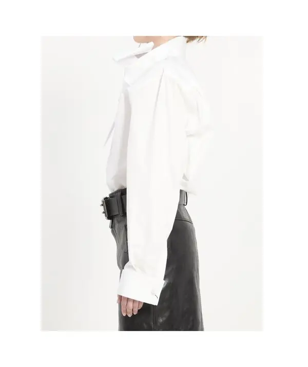 Saint Laurent Lavallière Broad- Shoulder Shirt - White
