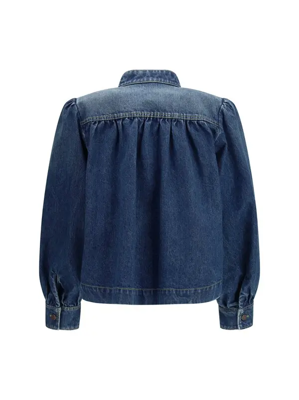 Chloé High-neck Gathered Denim Jacket - Blue