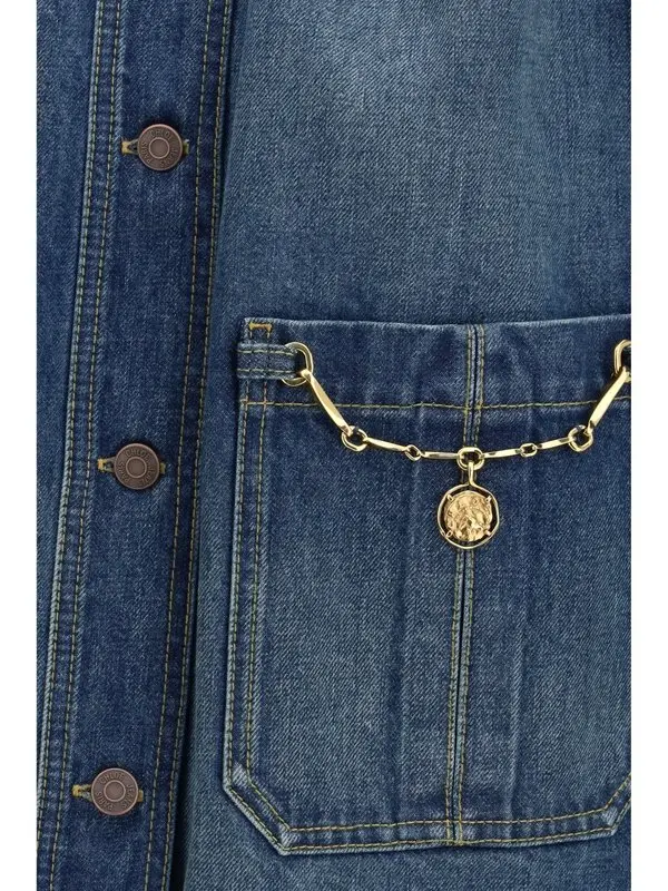 Chloé High-neck Gathered Denim Jacket - Blue