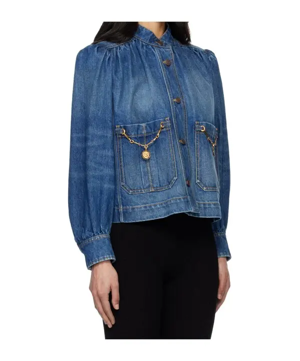 Chloé High-neck Gathered Denim Jacket - Blue
