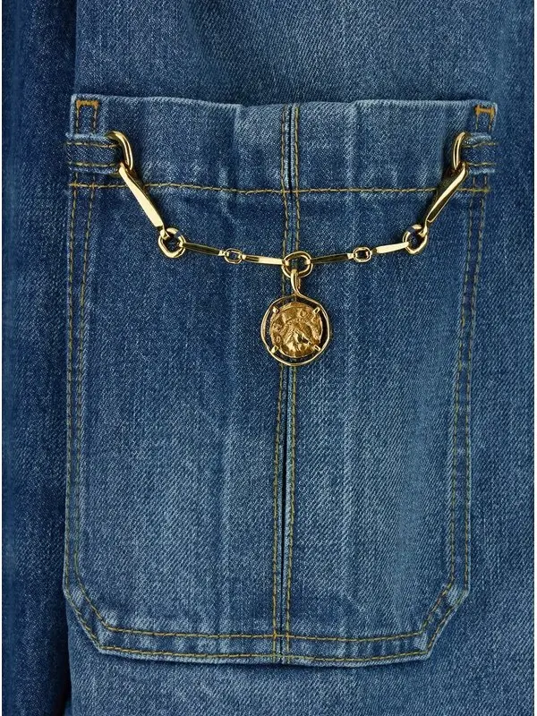 Chloé High-neck Gathered Denim Jacket - Blue