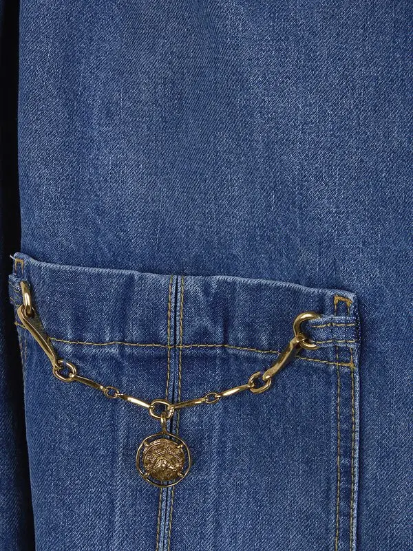 Chloé High-neck Gathered Denim Jacket - Blue