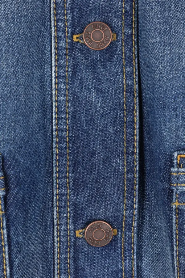 Chloé High-neck Gathered Denim Jacket - Blue