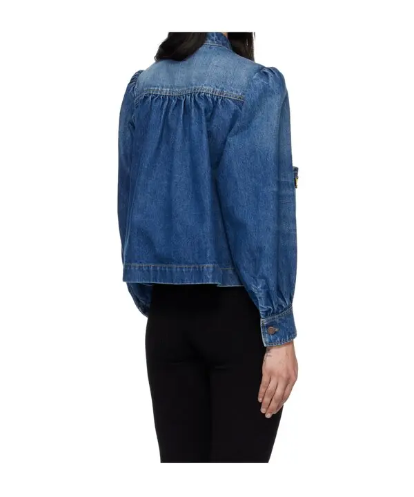 Chloé High-neck Gathered Denim Jacket - Blue