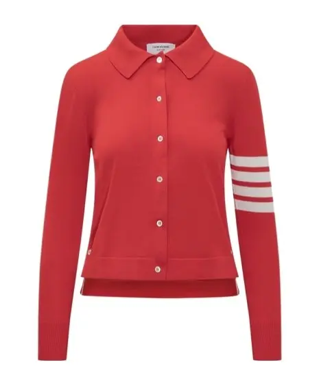Thom Browne 4-bar Stripe Knitted Polo Shirt - Red