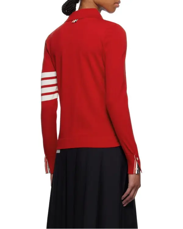 Thom Browne 4-bar Stripe Knitted Polo Shirt - Red