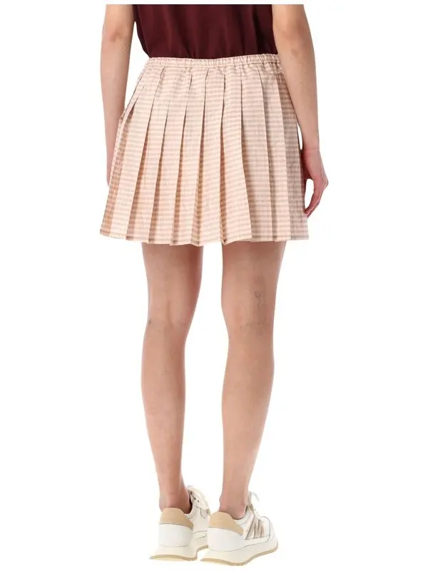 Moncler Logo Patch Gingham Check Pleated Mini Skirt - Nude