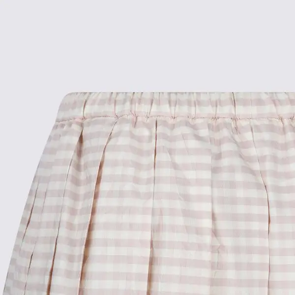 Moncler Logo Patch Gingham Check Pleated Mini Skirt - Nude