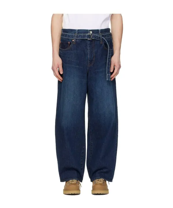 Sacai Belted Straight-leg Jeans - Blue