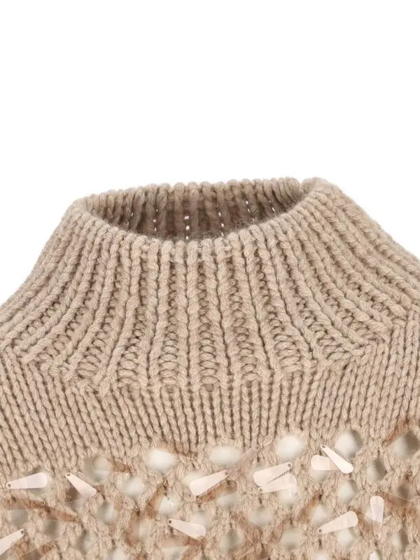 Brunello Cucinelli Embellished Geometric Cutout Turtleneck Jumper