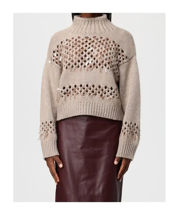 Brunello Cucinelli Embellished Geometric Cutout Turtleneck Jumper