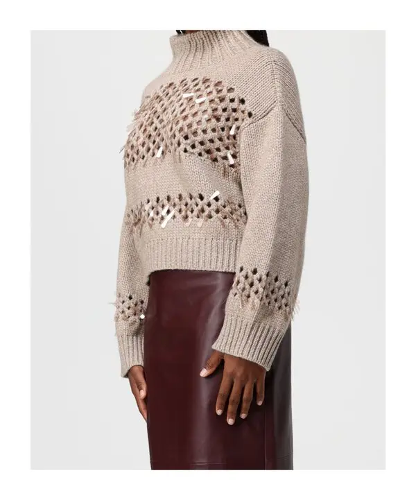 Brunello Cucinelli Embellished Geometric Cutout Turtleneck Jumper