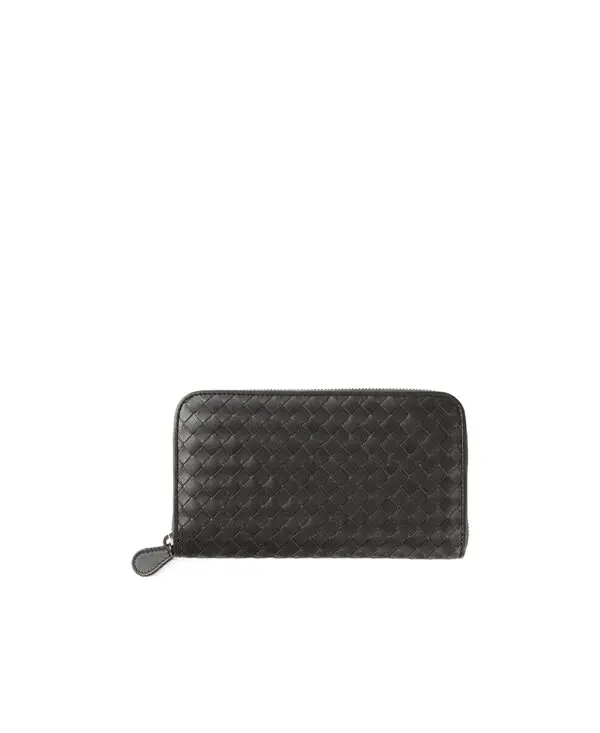 Bottega Veneta Intrecciato Weave Zip-around Wallet - Black