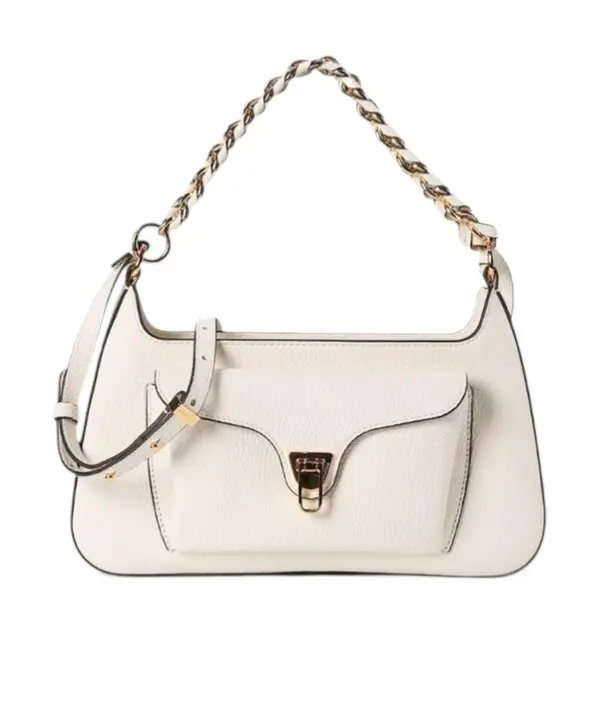 COCCINELLE Chain Zipper Shoulder Bag - White