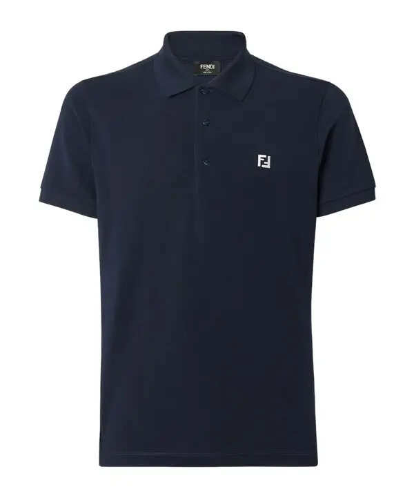 Fendi Logo Plaque Short-sleeved Polo Shirt - Navy Blue