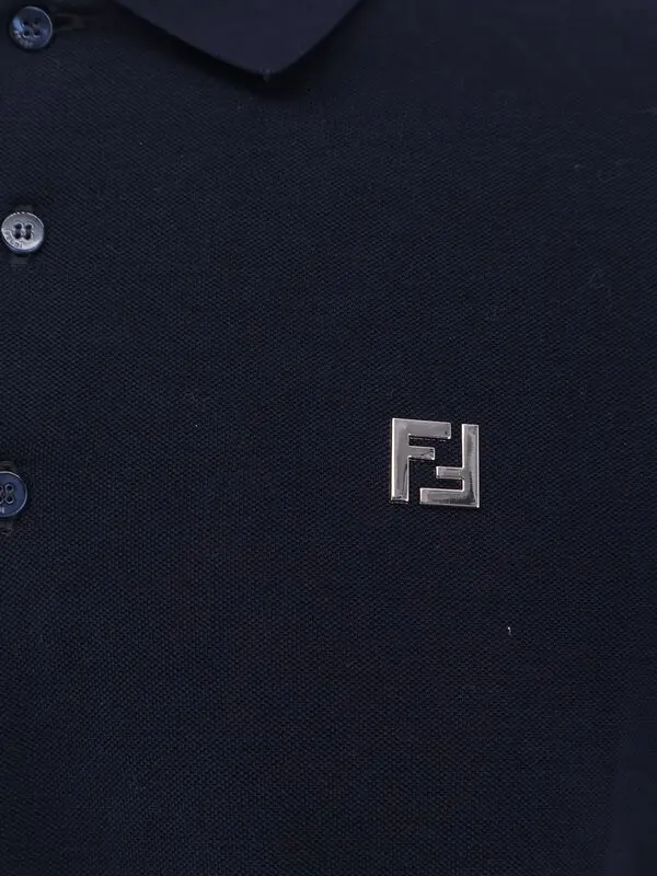 Fendi Logo Plaque Short-sleeved Polo Shirt - Navy Blue