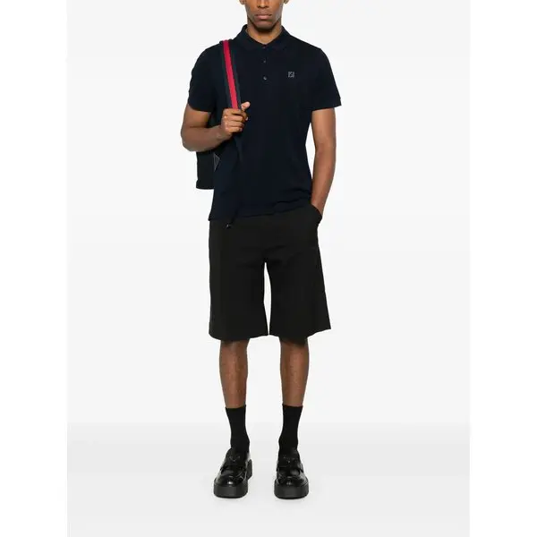 Fendi Logo Plaque Short-sleeved Polo Shirt - Navy Blue