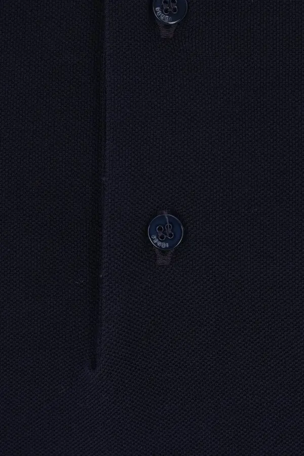 Fendi Logo Plaque Short-sleeved Polo Shirt - Navy Blue