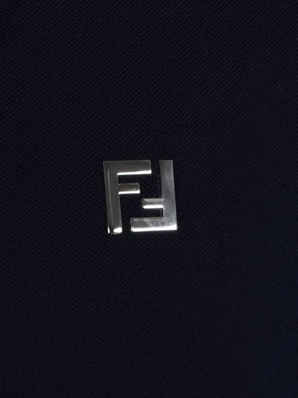 Fendi Logo Plaque Short-sleeved Polo Shirt - Navy Blue