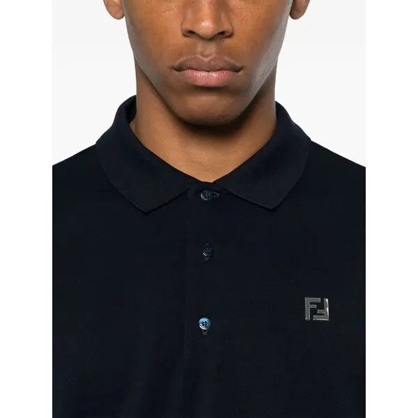 Fendi Logo Plaque Short-sleeved Polo Shirt - Navy Blue