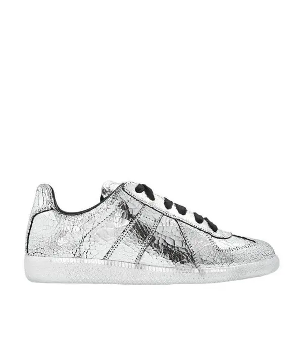 MAISON MARGIELA Replica Metallic-effect Lace-up Sneakers - Silver