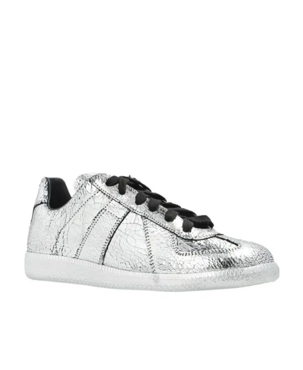 MAISON MARGIELA Replica Metallic-effect Lace-up Sneakers - Silver