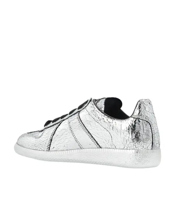 MAISON MARGIELA Replica Metallic-effect Lace-up Sneakers - Silver