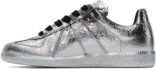MAISON MARGIELA Replica Metallic-effect Lace-up Sneakers - Silver