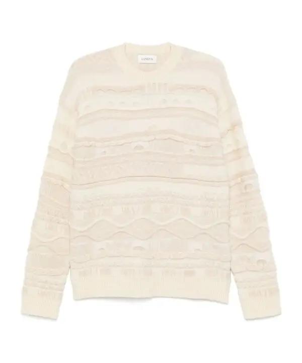 LANEUS Textured Round Neck Sweater - White
