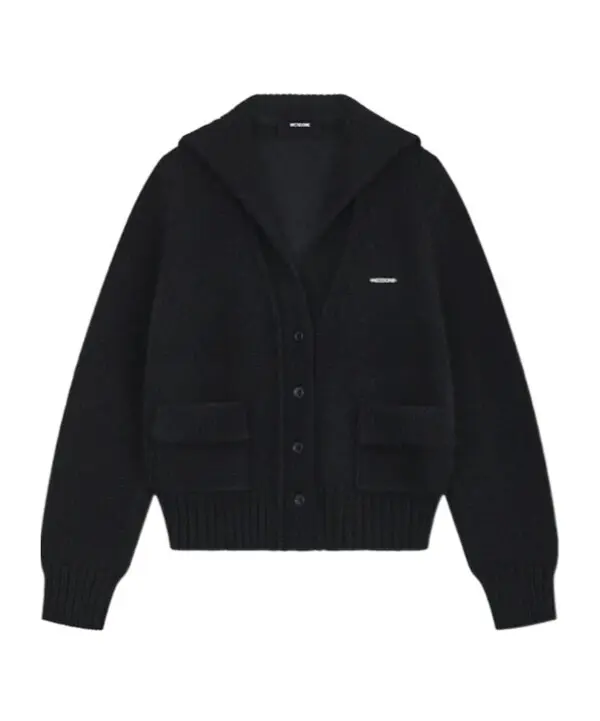We11Done Ribbed Long Sleeve Sweater With Shawl Collar - Black