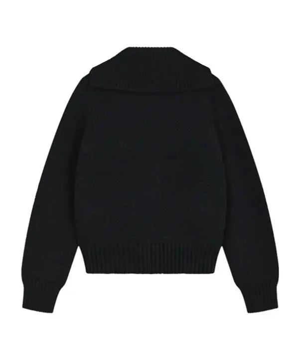 We11Done Ribbed Long Sleeve Sweater With Shawl Collar - Black