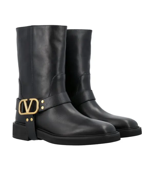 Valentino Garavani Vlogo Plaque Square Toe Boots