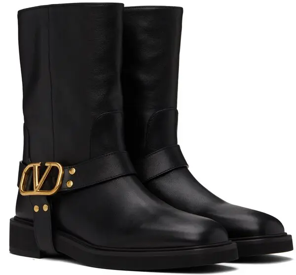 Valentino Garavani Vlogo Plaque Square Toe Boots