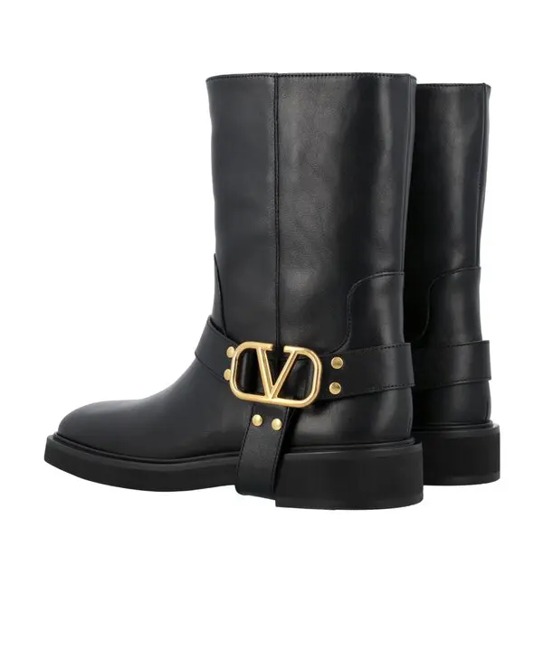 Valentino Garavani Vlogo Plaque Square Toe Boots