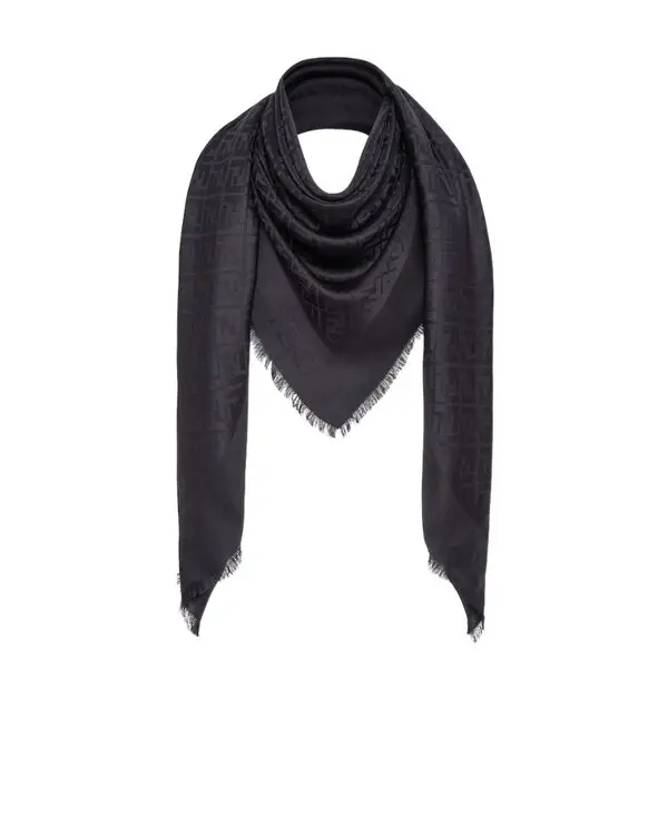 Fendi Ff Logo Printed Fringe Detailed Scarf - Black