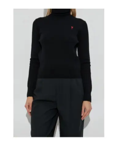 AMI Paris De Coeur Embroidered Turtleneck Jumper - Black