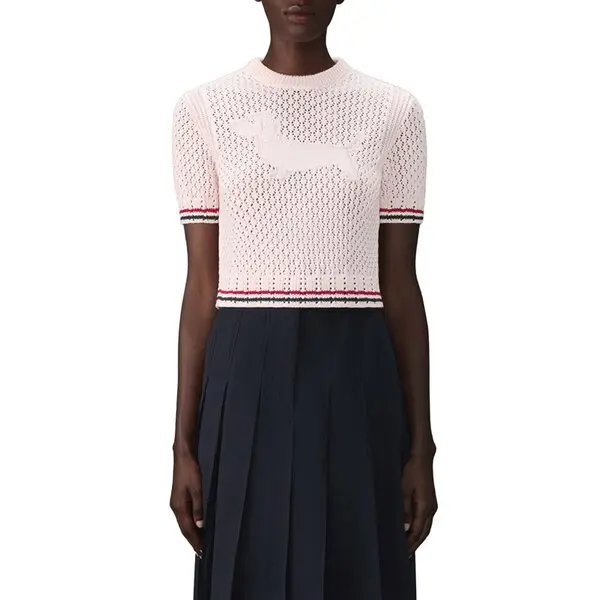 Thom Browne Hector Pointelle Knit T-shirt - Pink
