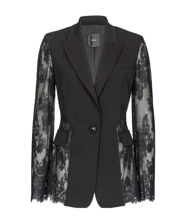 Pinko Lace Detailed Single-breasted Blazer - Green