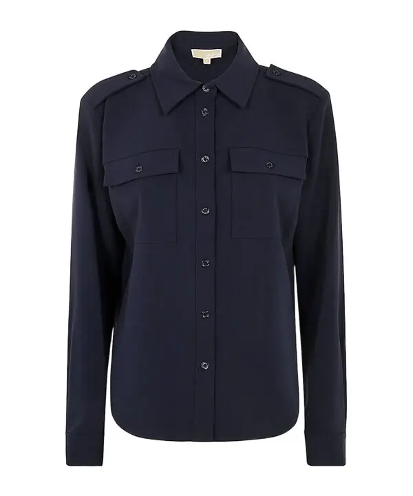 Michael Kors Crepe Utility Shirt With Button Pockets