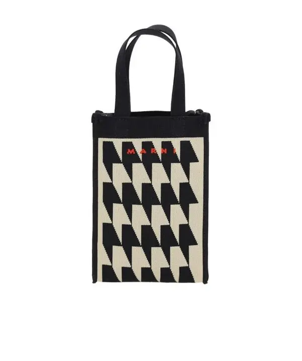 Marni Nano Shopping Bag In Houndstooth Jacquard