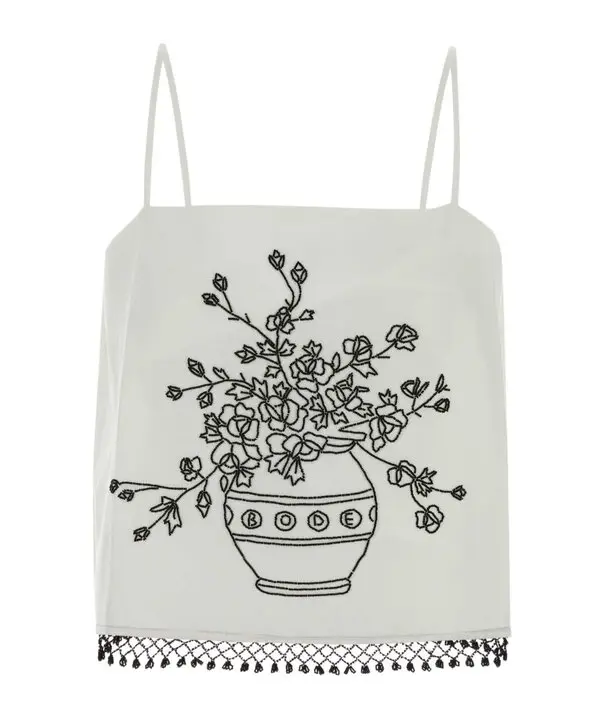 BODE Floral Beaded Hem Top - White