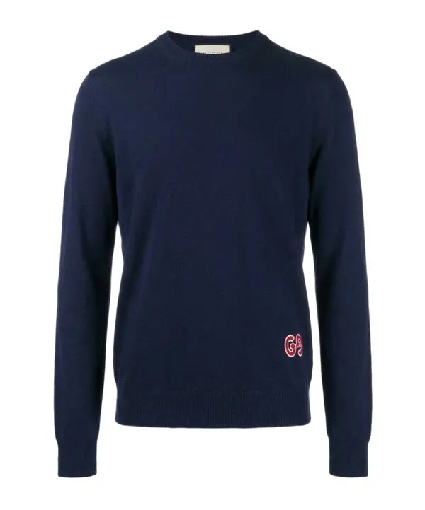 Gucci Navy Blue Gg Logo Patch Pullover - Black