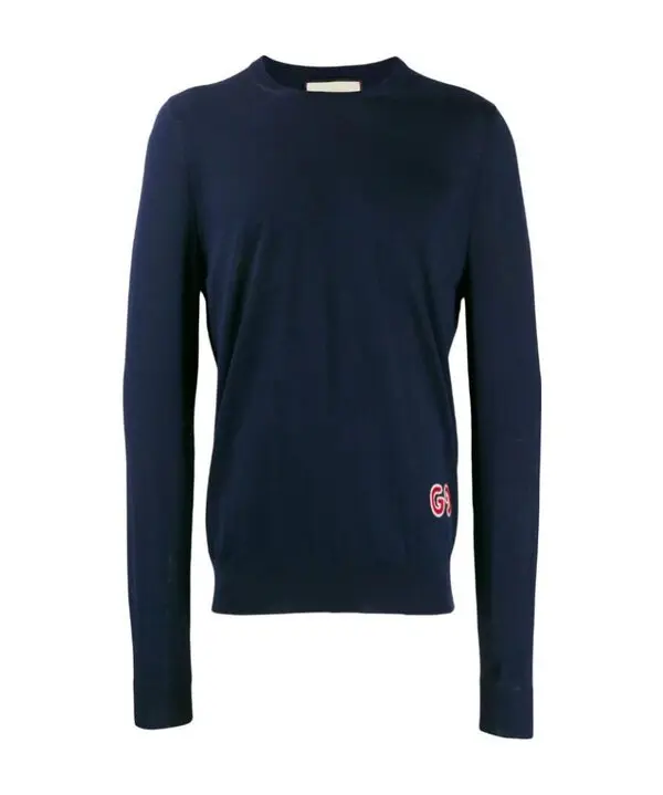 Gucci Navy Blue Gg Logo Patch Pullover - Black