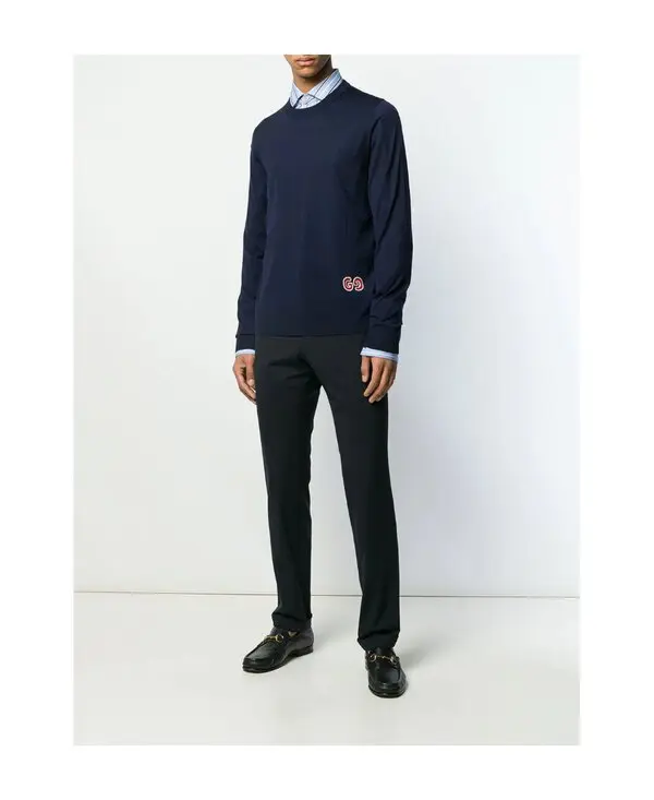 Gucci Navy Blue Gg Logo Patch Pullover - Black