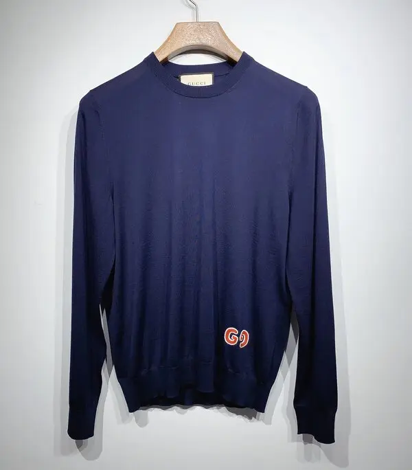 Gucci Navy Blue Gg Logo Patch Pullover - Black