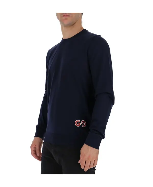 Gucci Navy Blue Gg Logo Patch Pullover - Black