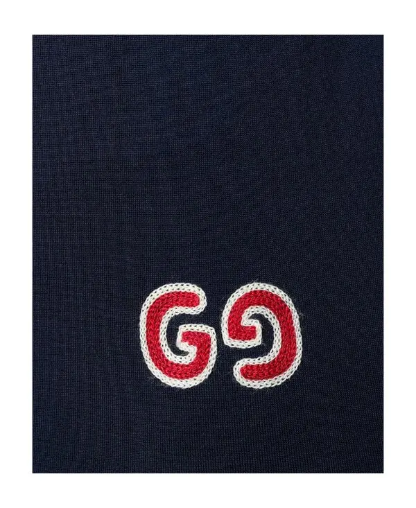 Gucci Navy Blue Gg Logo Patch Pullover - Black